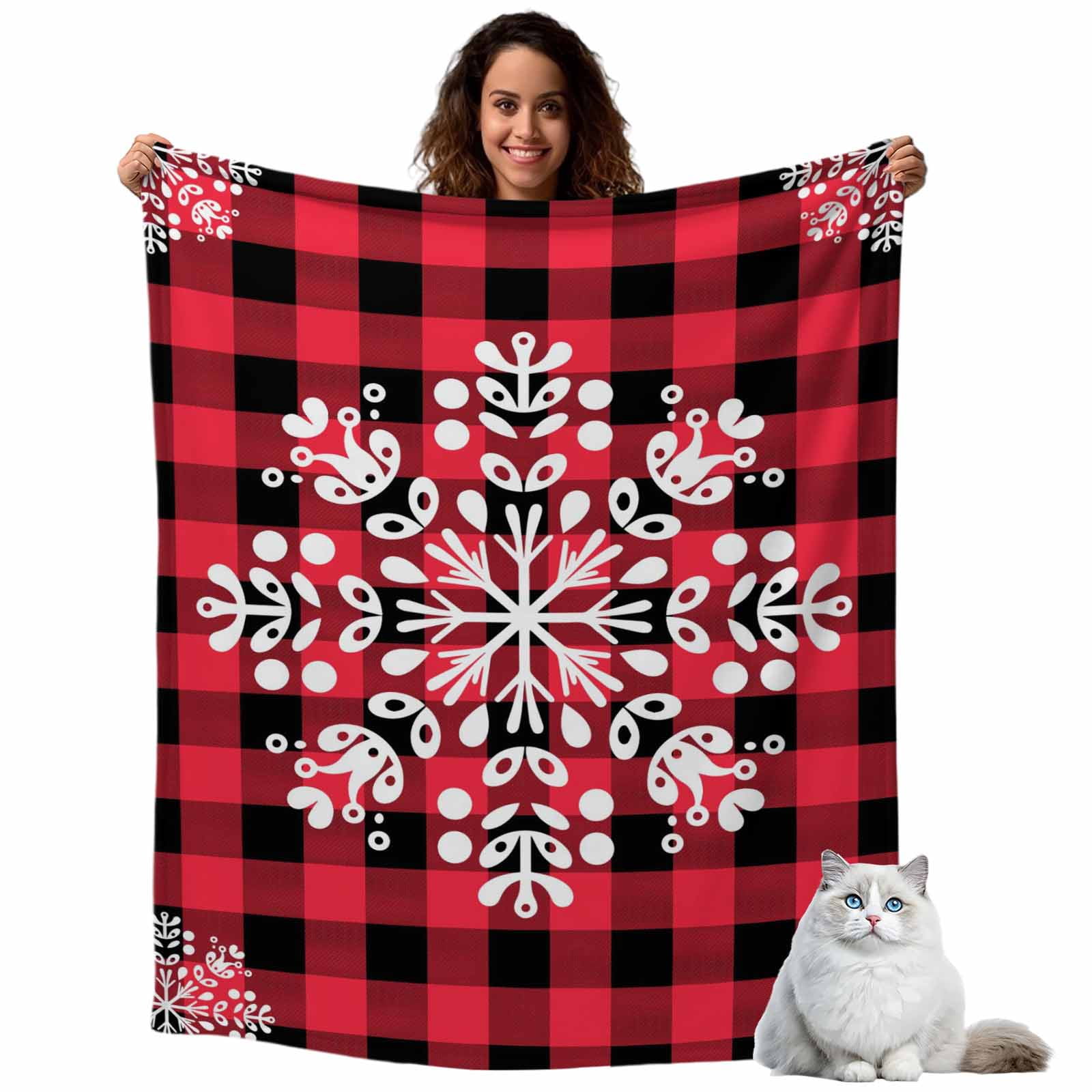 Christmas Snowflakes Flannel Blanket for Bed,Travel and Camping, Winter Snow Red Black Buffalo ...