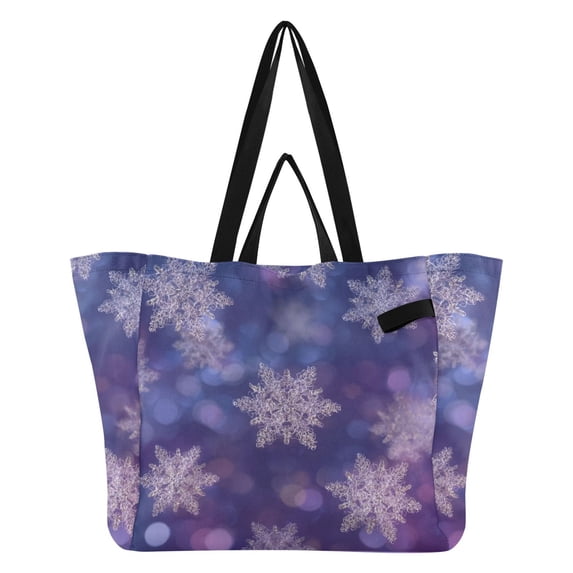 Christmas Snowflakes Flash Spots Purple Background Foldable Canvas Tote ...