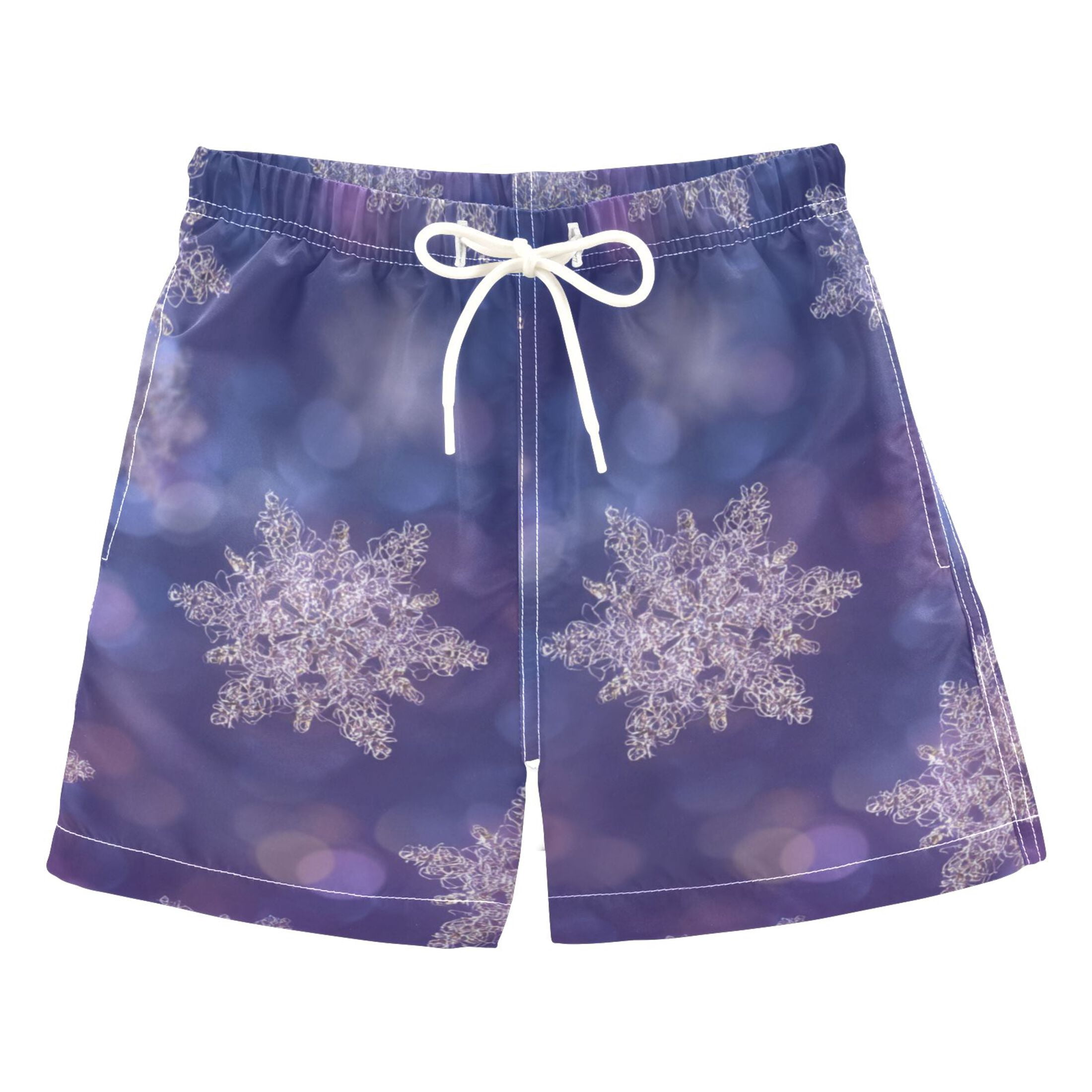 Christmas Snowflakes Flash Spots Purple Background Swim Trunks Board ...