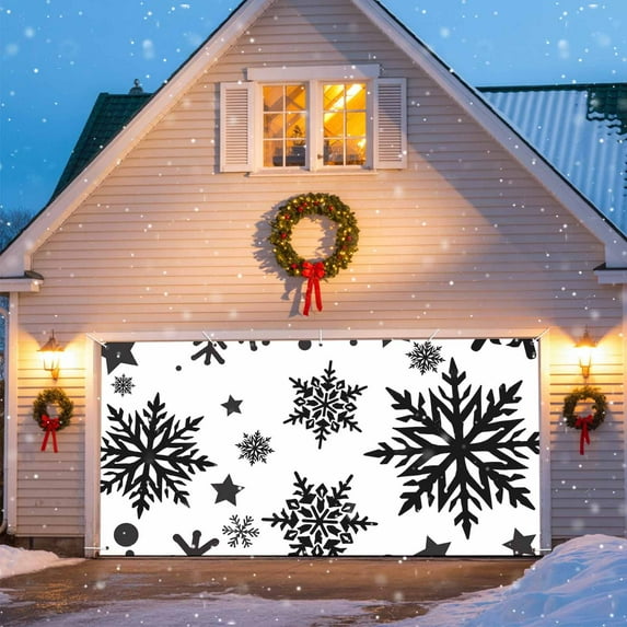 Christmas Snowflakes Garage Door Banner Covers, Black Snowflakes Winter ...