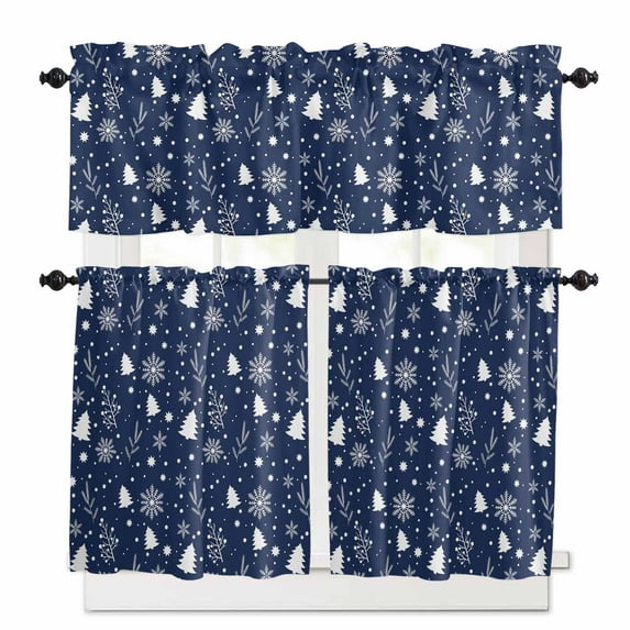 Christmas Snowflakes Kitchen Curtains Valances and Tiers Set of 3 Trees ...