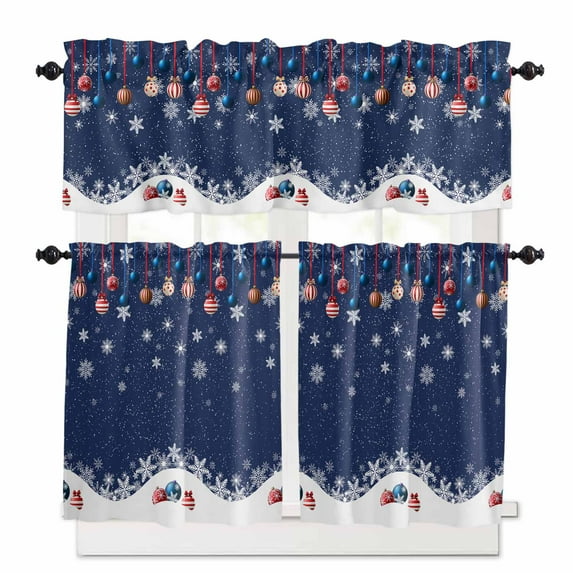 Christmas Snowflakes Kitchen Curtains Valances and Tiers Set of 3 Xmas ...