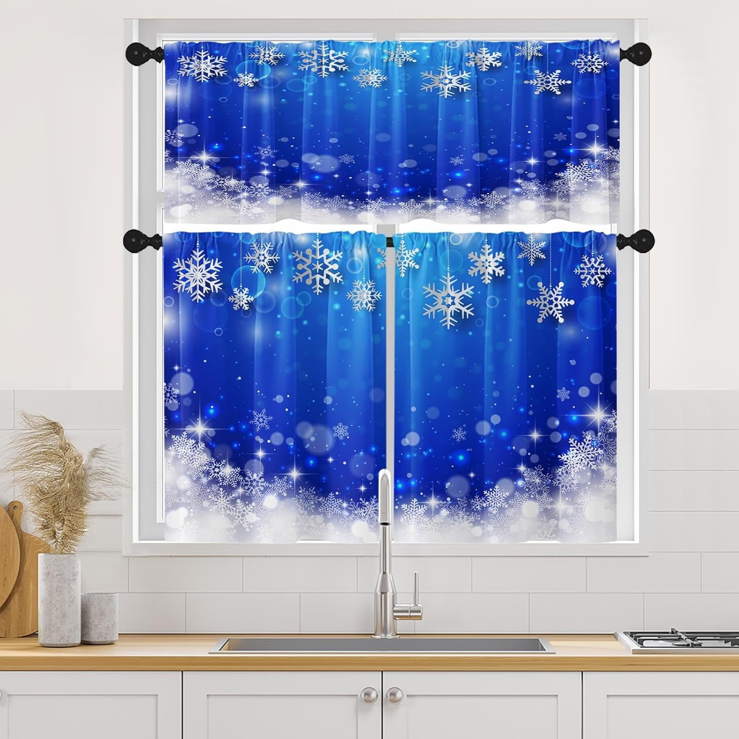 Christmas Snowflakes Kitchen Curtains Window Curtains and Valances Set ...