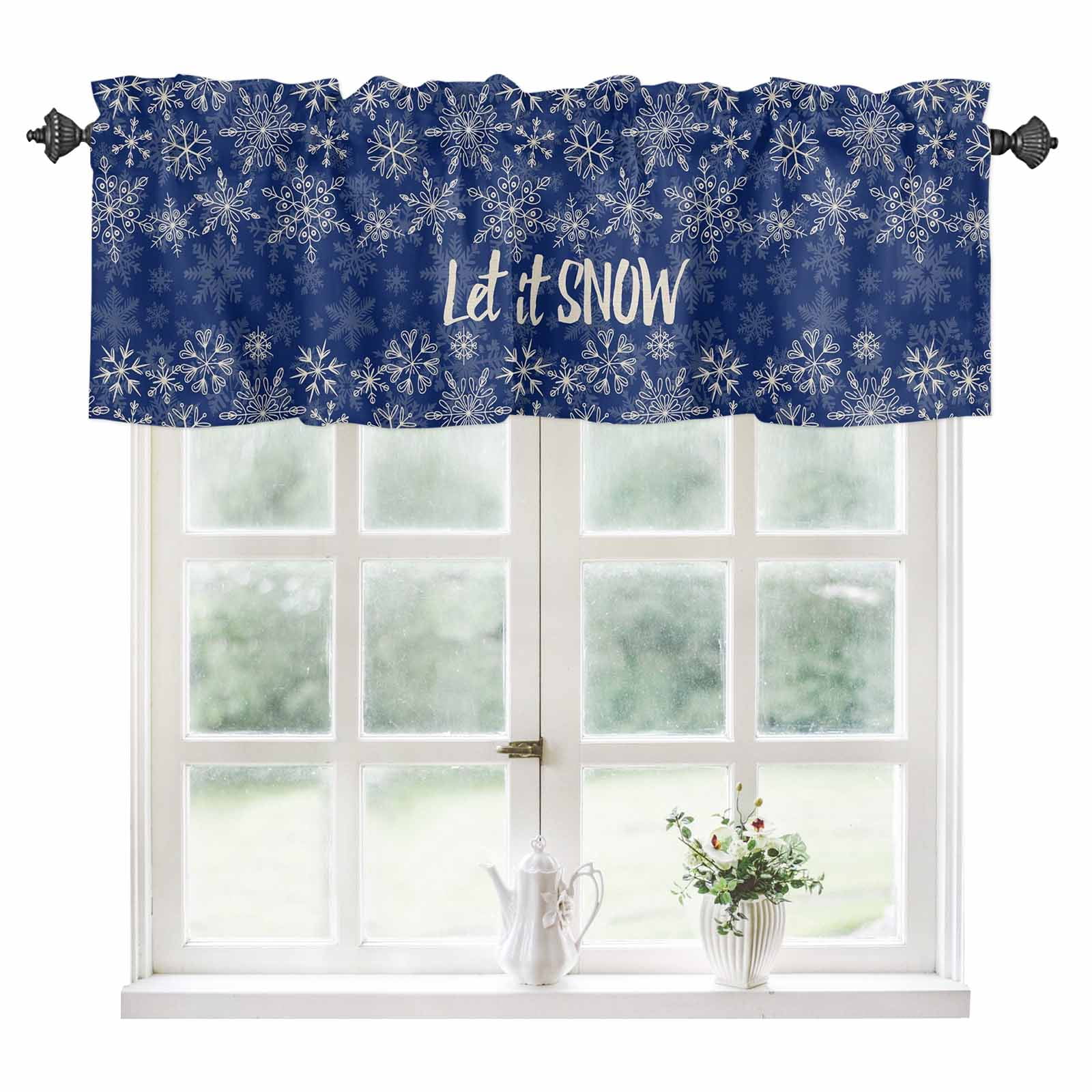 Christmas Snowflakes Kitchen Valances for Windows 54x18 Inch Kitchen ...