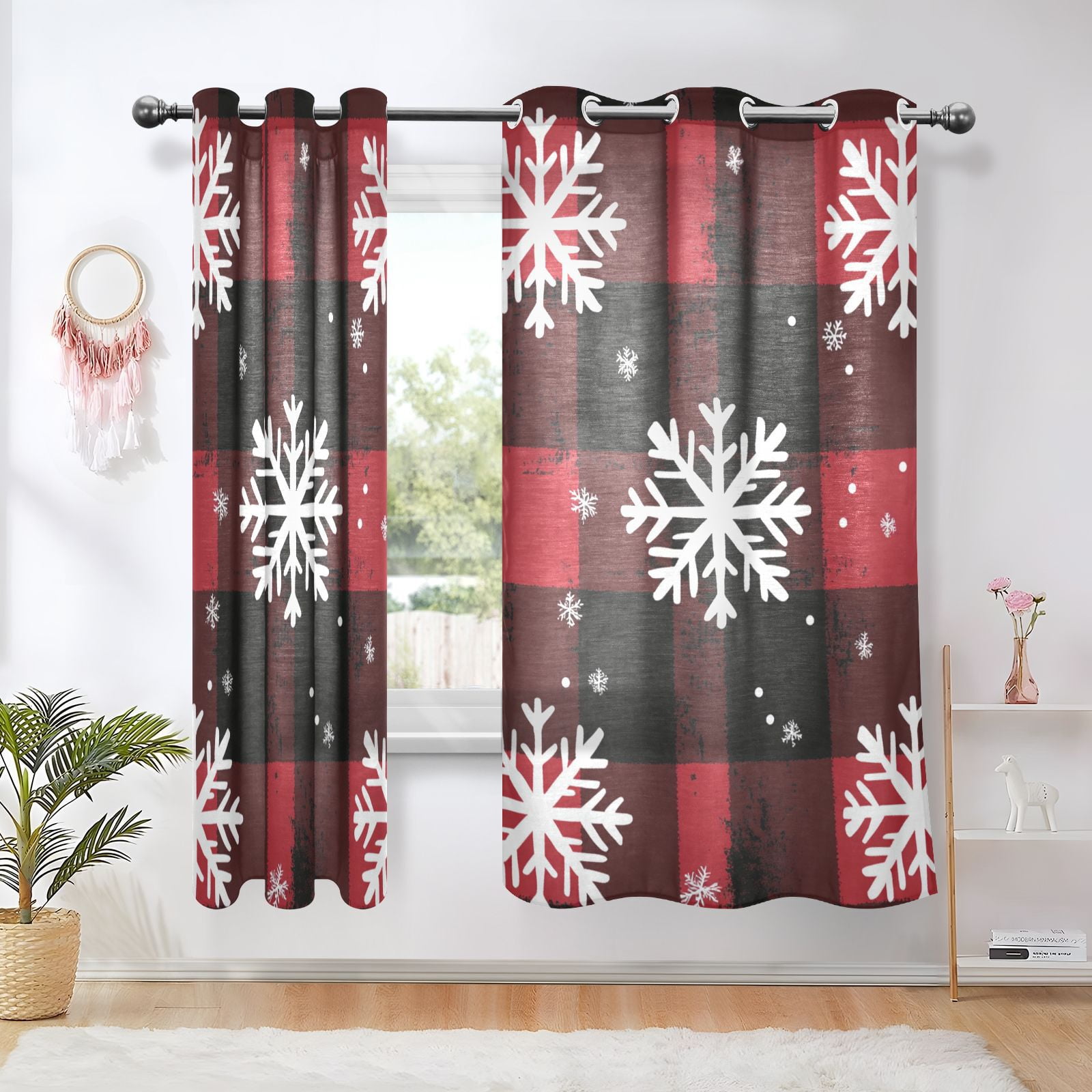 Christmas Snowflakes Lattice Blackout Curtains 63 inch Length 2 Panels ...