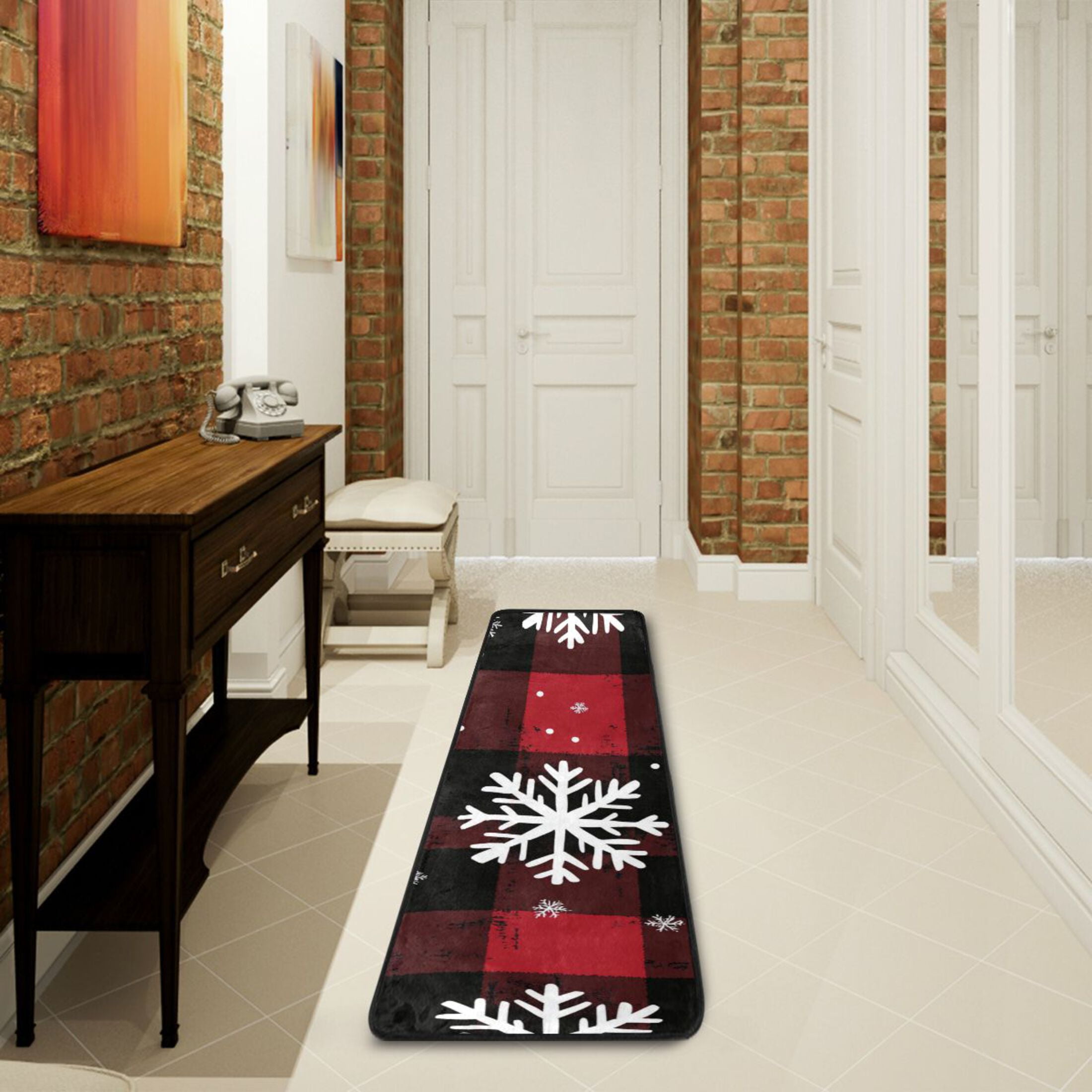 Christmas Snowflakes Lattice Runner Rug Non Slip 72×24 in Ares Rugs for ...