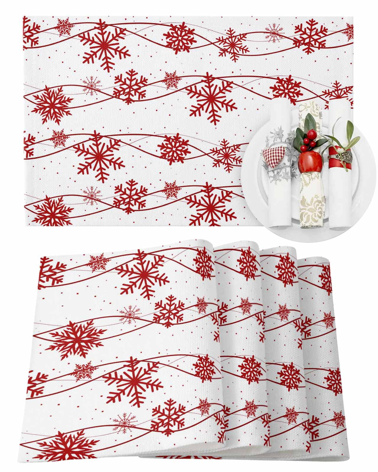 Christmas Snowflakes Placemats Set of 1 Winter Red Waves Dot Snowflake ...