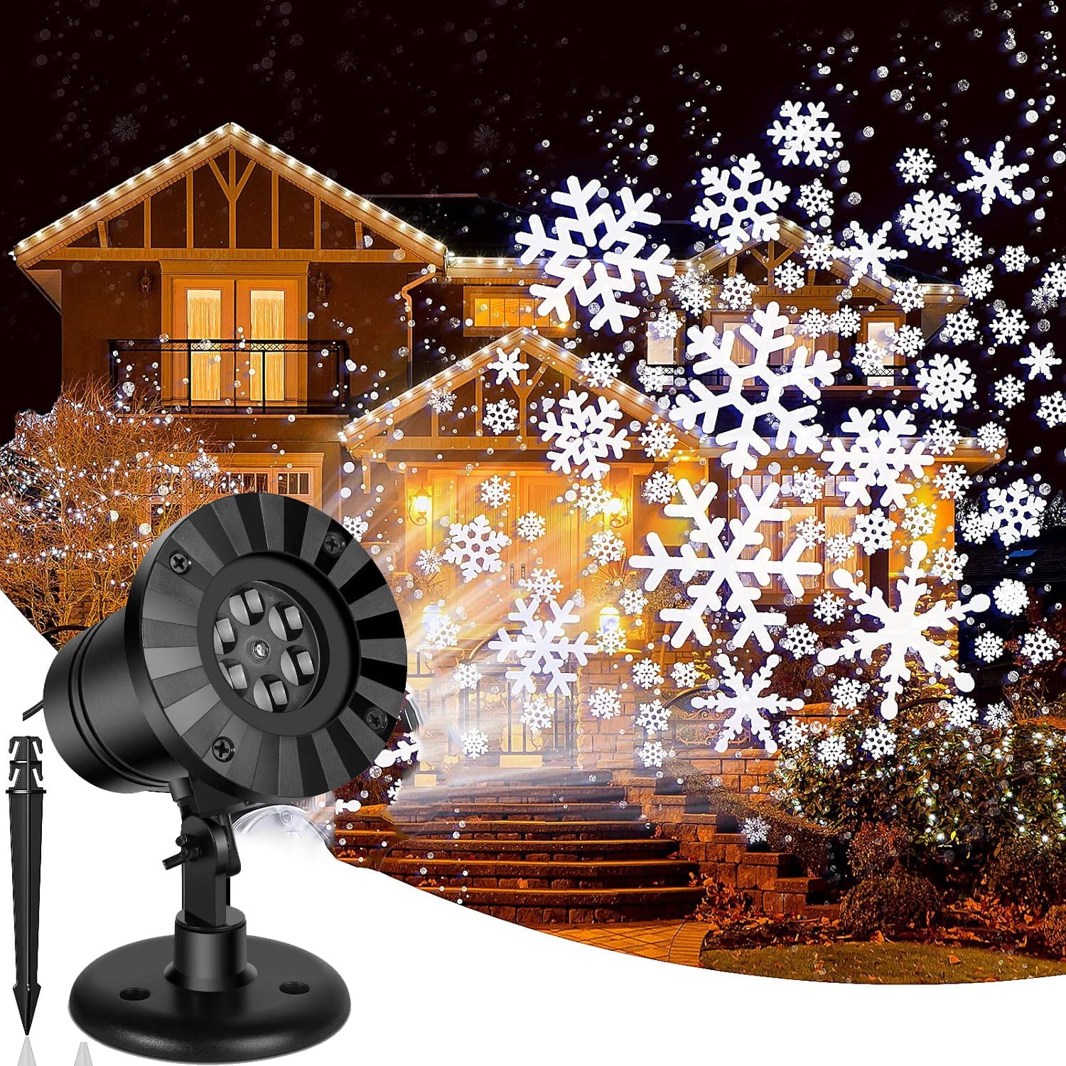 Christmas Snowflakes Projector Lights, Dynamic Snowfall Outdoor/Indoor ...