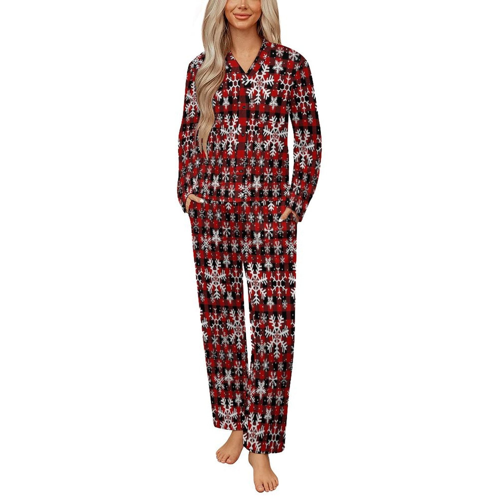 Christmas Snowflakes with Red And Black Buffalo Plaid Pattern Womens ...