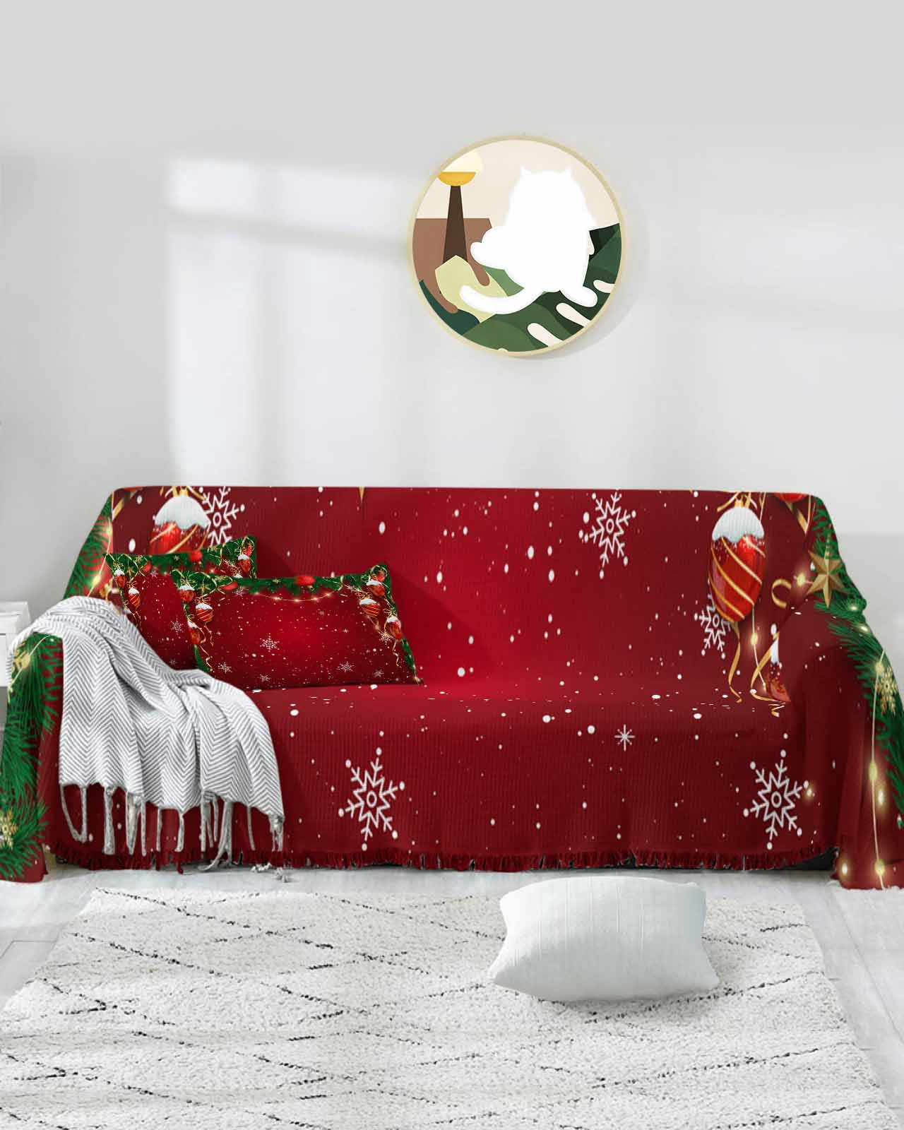 Christmas Snowflakes Red Sofa Covers for 3 Cushion,Washable Couch Cover ...