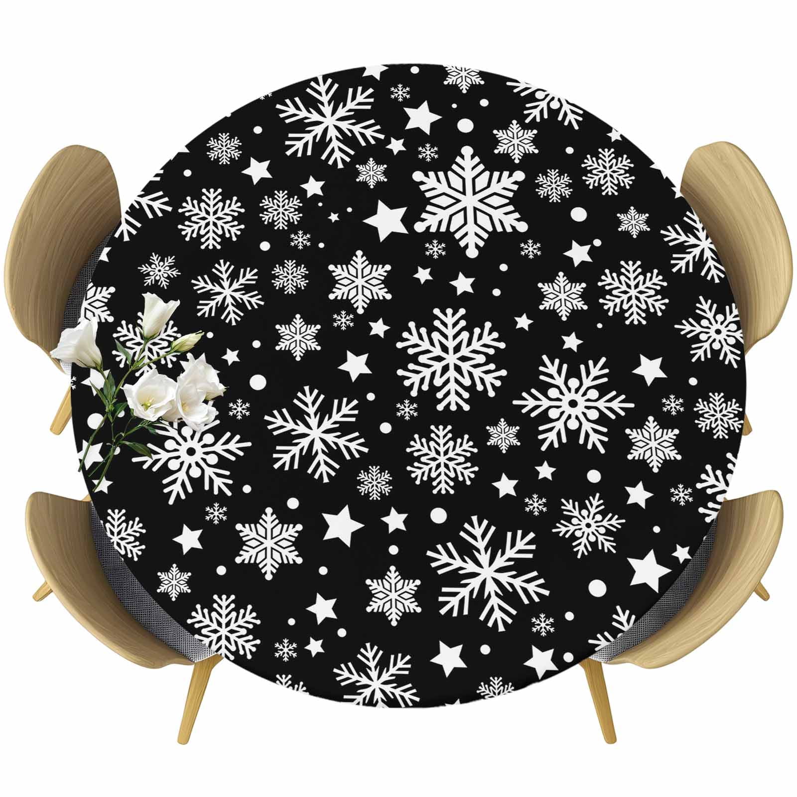 Christmas Snowflakes Round Tablecloth, Fitted Table Cover with Elastic ...