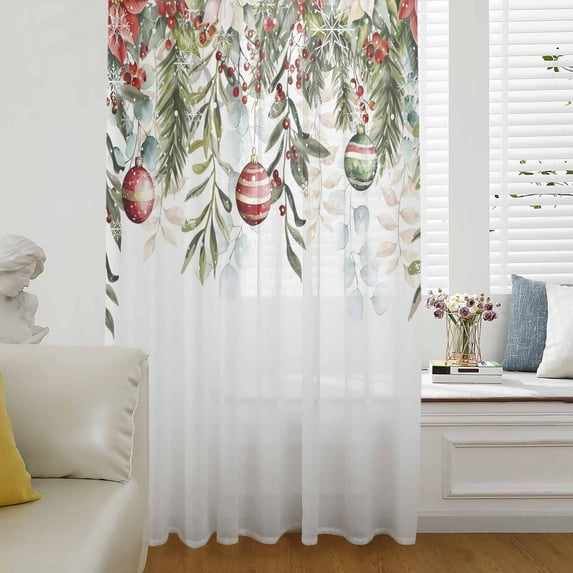 Christmas Snowflakes Semi Sheer Curtains Drapes for Living Room,Bedroom ...