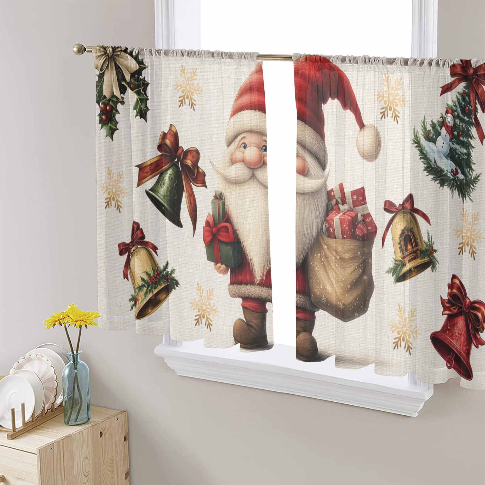 Christmas Snowflakes Sheer Curtains 45 Inch Length 2 Panels Set, Semi ...