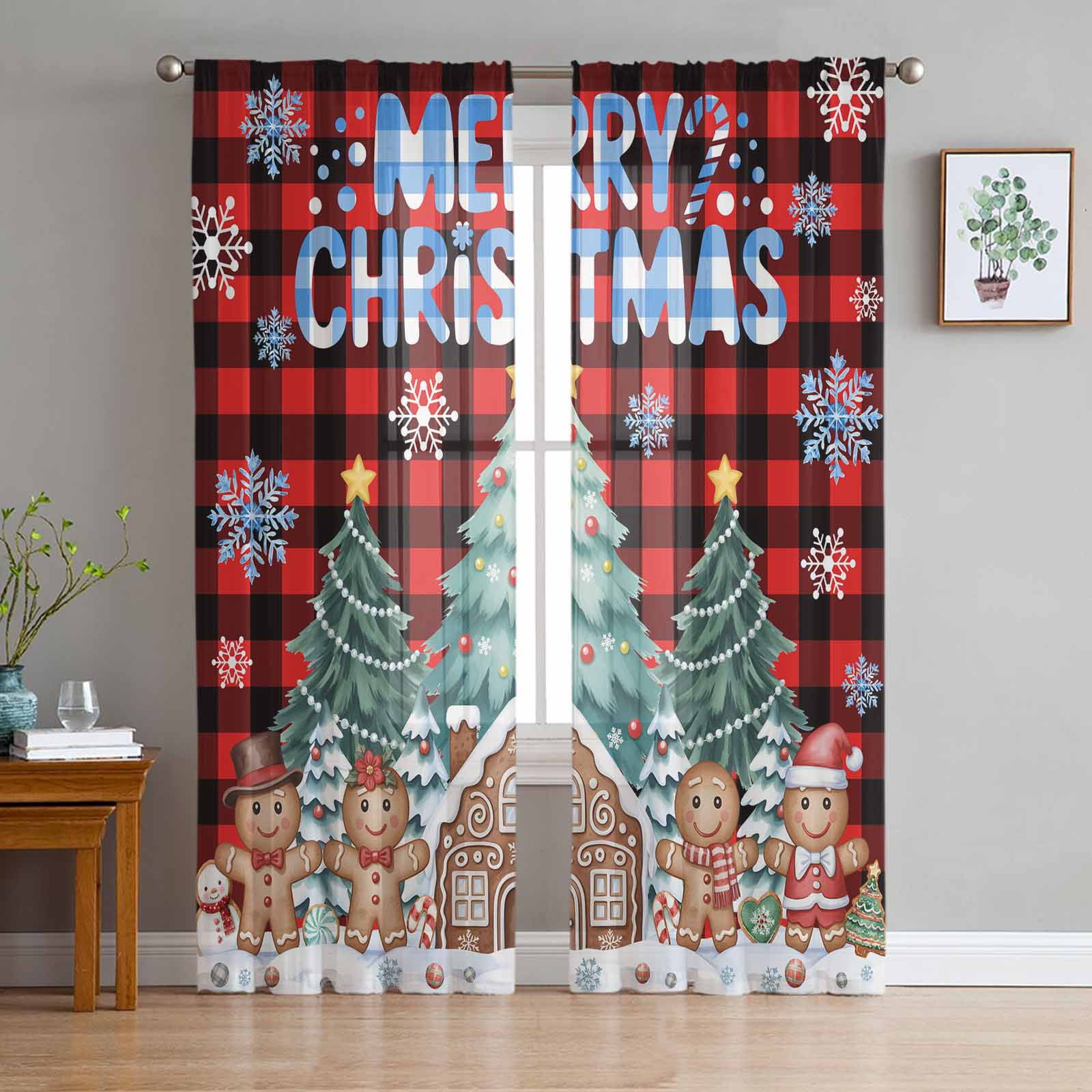 Christmas Snowflakes Sheer Curtains 63 Inch Length 2 Panels Set, Semi ...