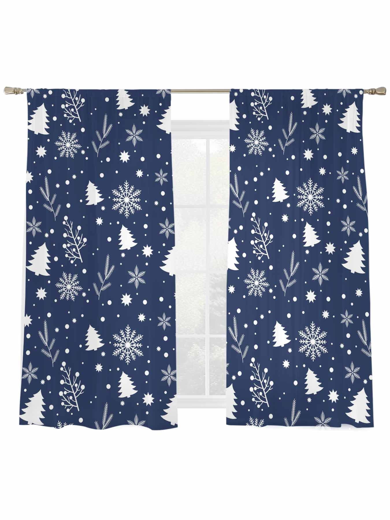 Christmas Snowflakes Sheer Curtains 72 inches Long, Trees Leaves Blue ...