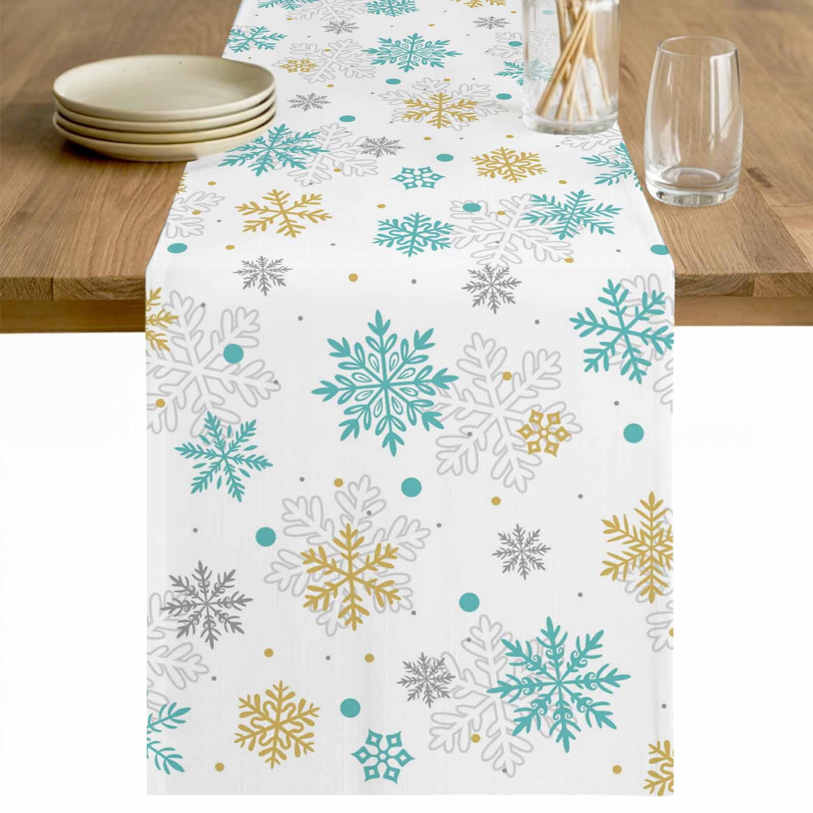 Christmas Snowflakes Table Runner - 108 Inch Long Winter Xmas Snow ...