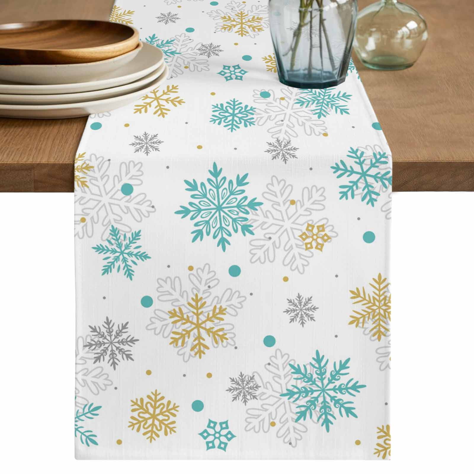 Christmas Snowflakes Table Runner 48 Inches, Winter Xmas Snow Yellow ...