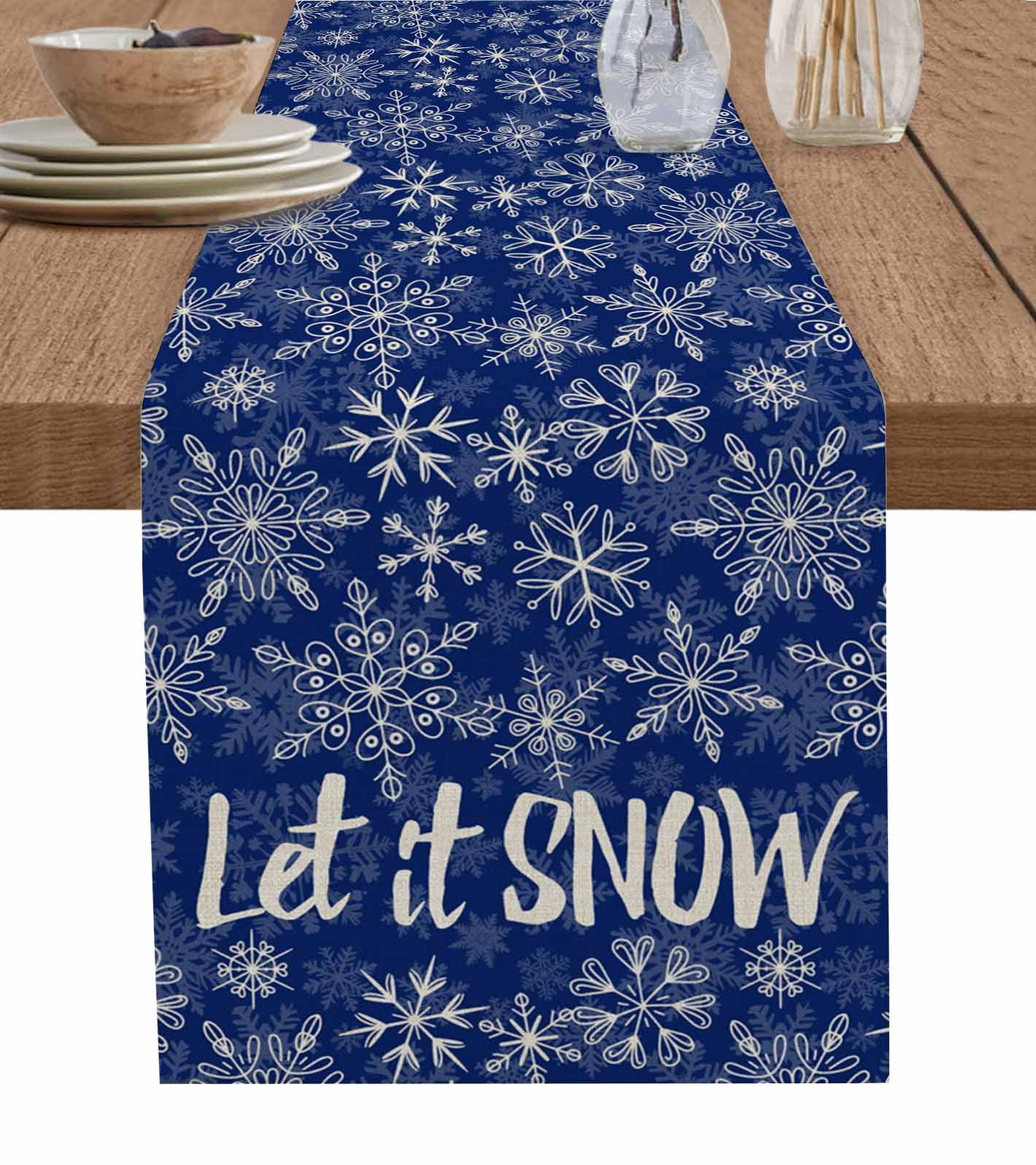 Christmas Snowflakes Table Runner 70 Inches, Winter Xmas Flower Navy ...