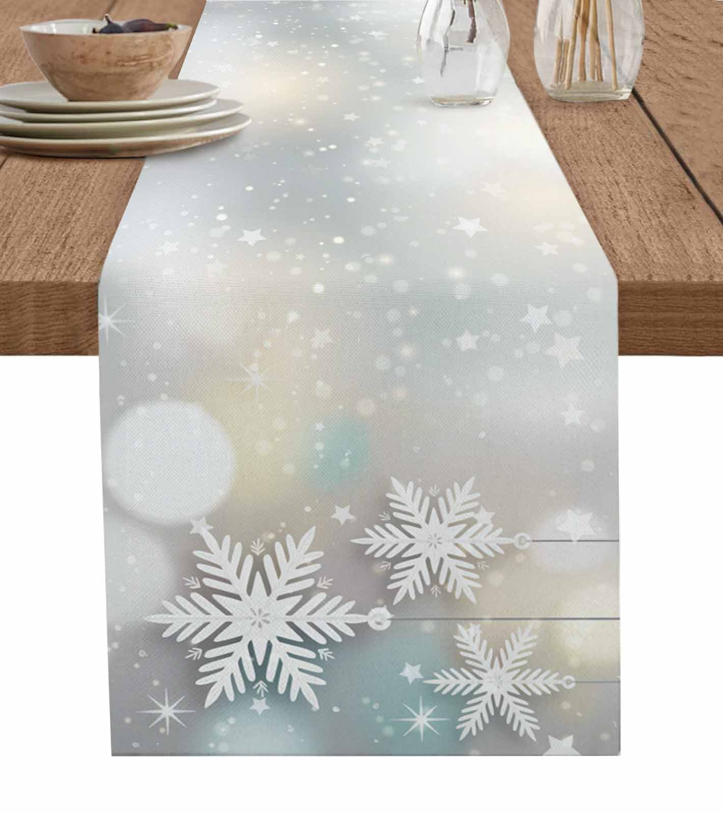 Christmas Snowflakes Table Runner 72 Inches, White Sparkle Stars ...