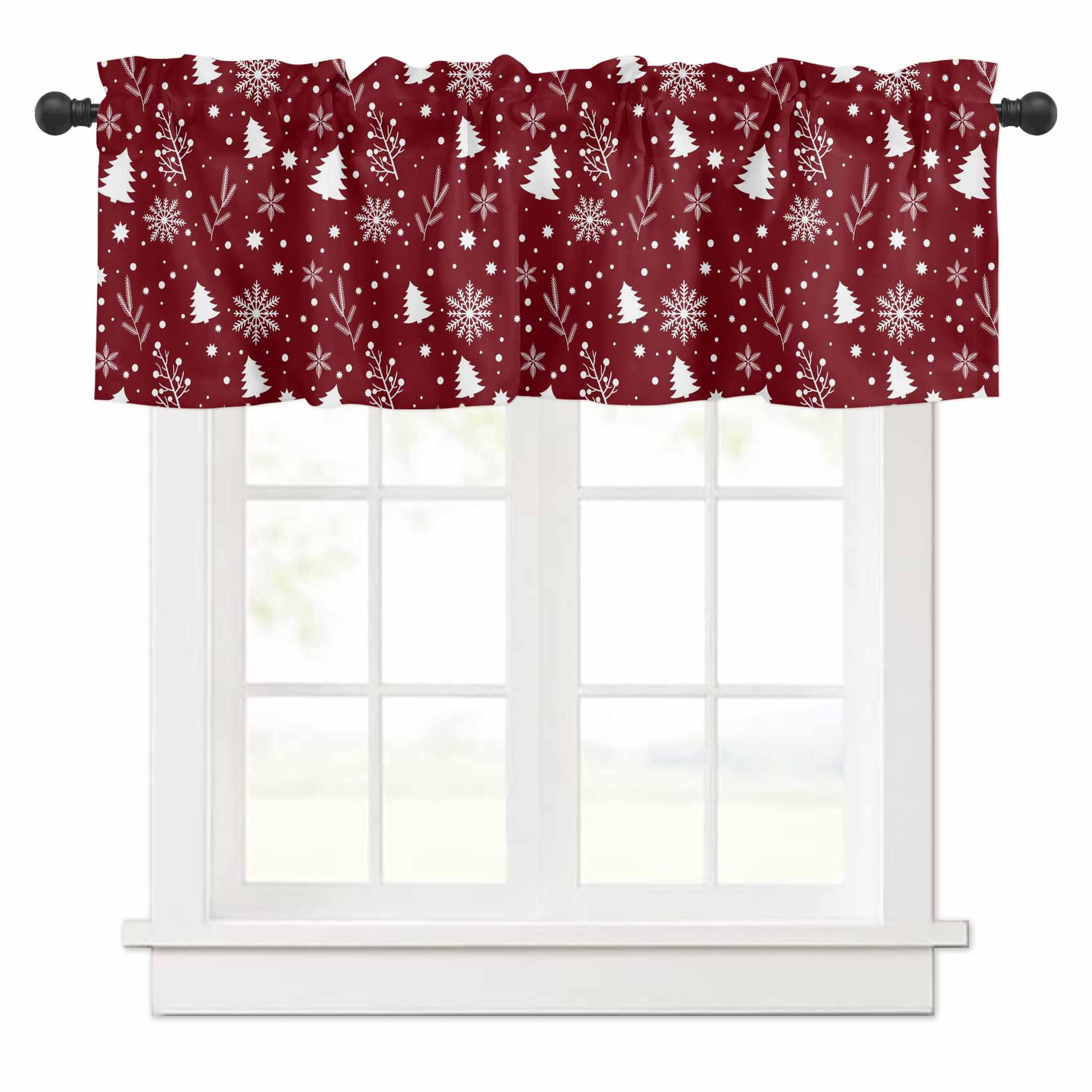 Christmas Snowflakes Valances for Windows Trees Leaves Red White Retro ...