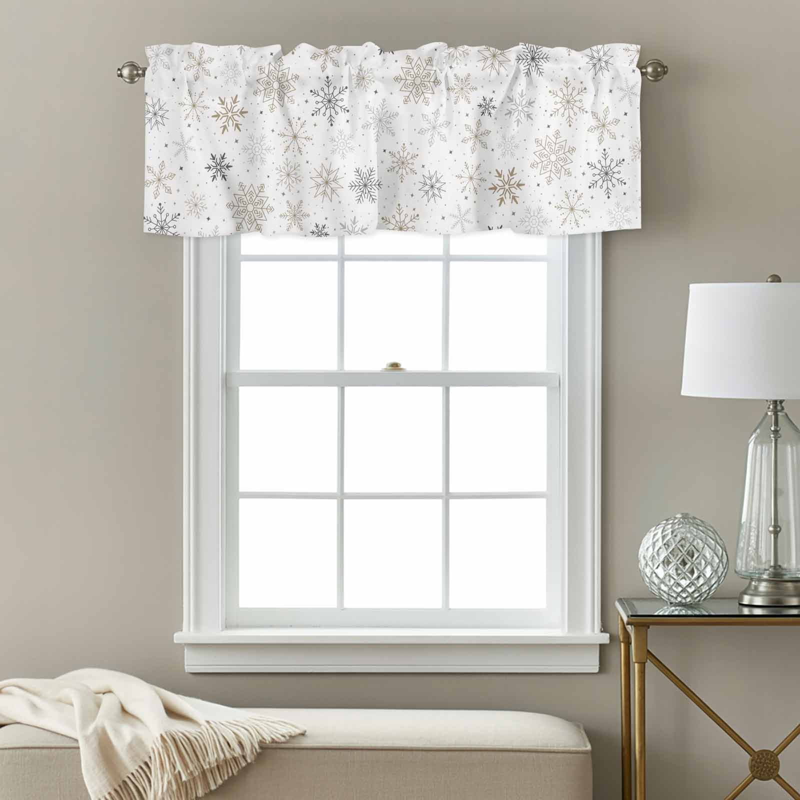 Christmas Snowflakes Window Valance for Kitchen, Xmas Winter White ...