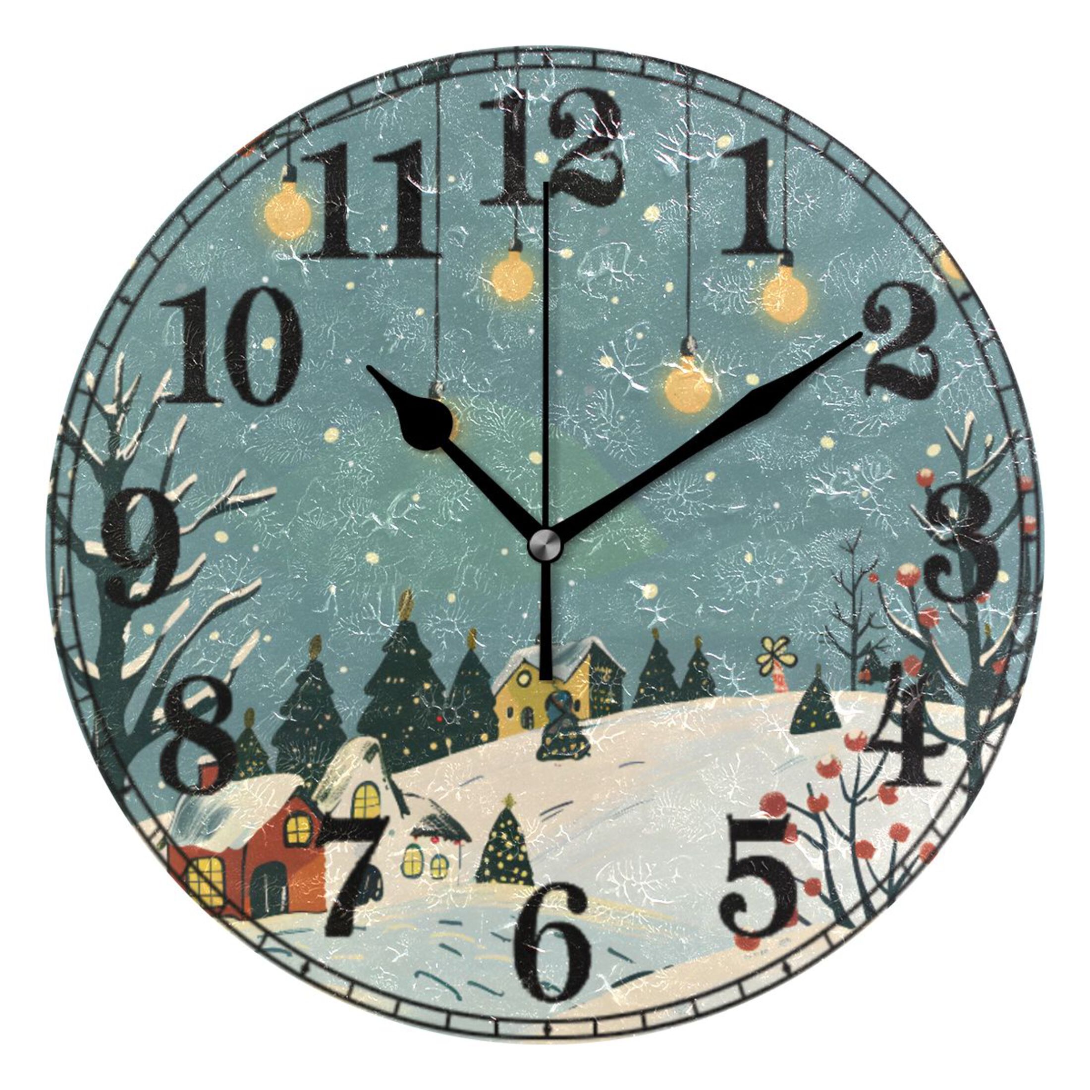 Christmas Snowflakes Winter Landscape Silent Wall Clock 10" Non-Ticking ...