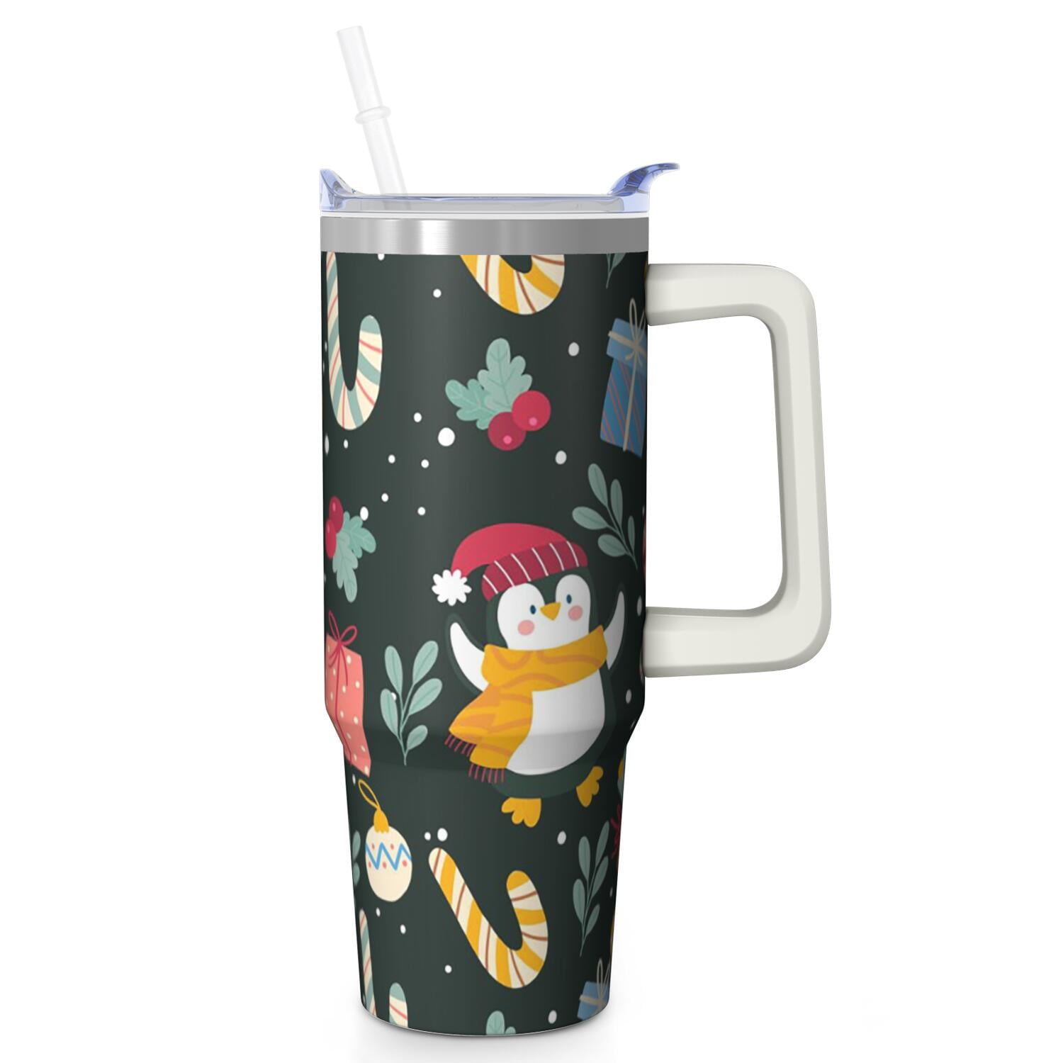 Christmas Snowman 30oz Tumbler with Handle and Straw, Winter Holiday ...