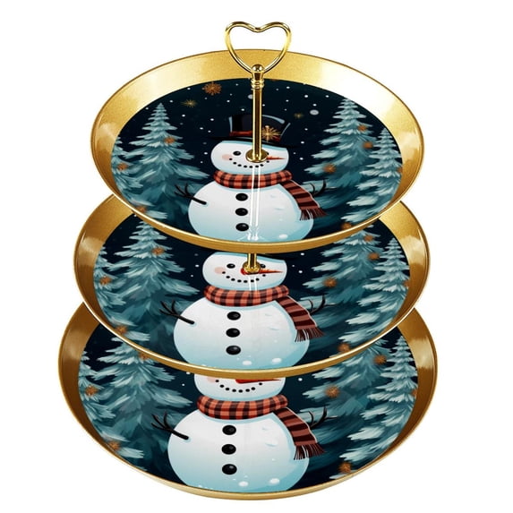 Christmas Snowman 32cm Plastic Discs Dessert Stand with 21cm, 24cm ...