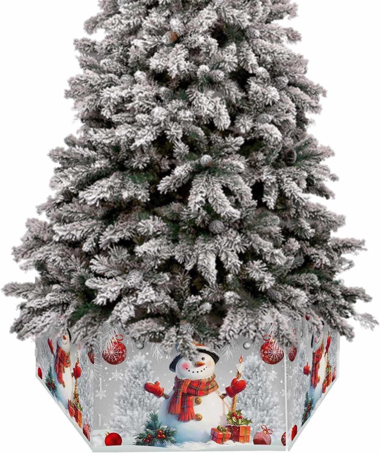 Christmas Snowman 6PCS 17" x 10" Red Balls Pine Leaves Tree Base Cover ...