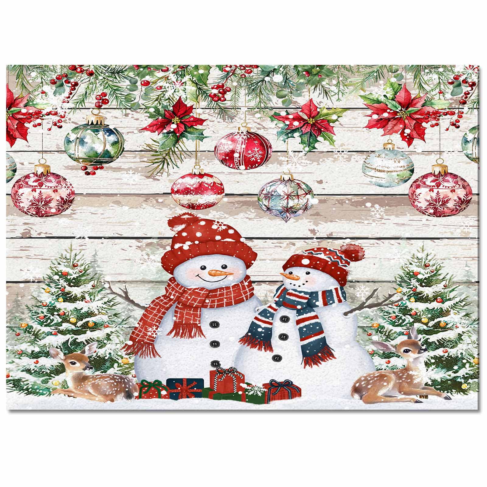 Christmas Snowman Area Rug 2x3ft Elk Xmas Tree Wood Grain Non-Slip ...