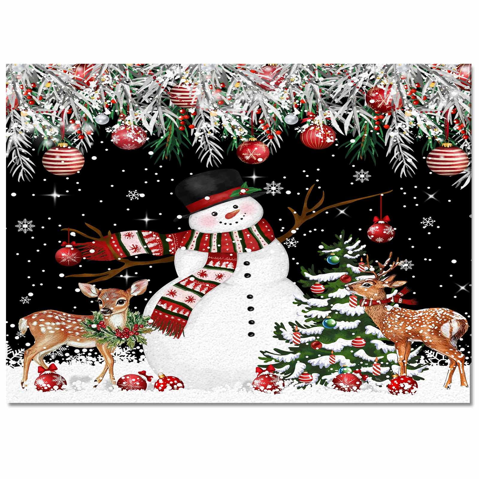 Christmas Snowman Area Rug 2x3ft Pine Tree Leaf Deer Xmas Balls Snow ...
