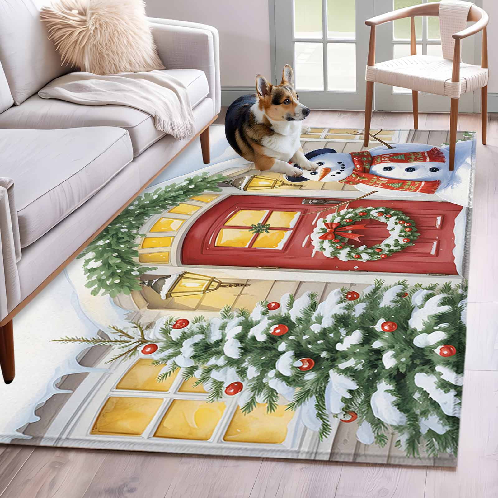 Christmas Snowman Area Rug 3x5 Washable Rug Non Slip Xmas Tree Winter ...