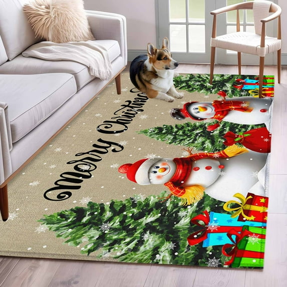 Christmas Snowman Area Rug 4x6 Washable Rug Non Slip Brown Winter ...