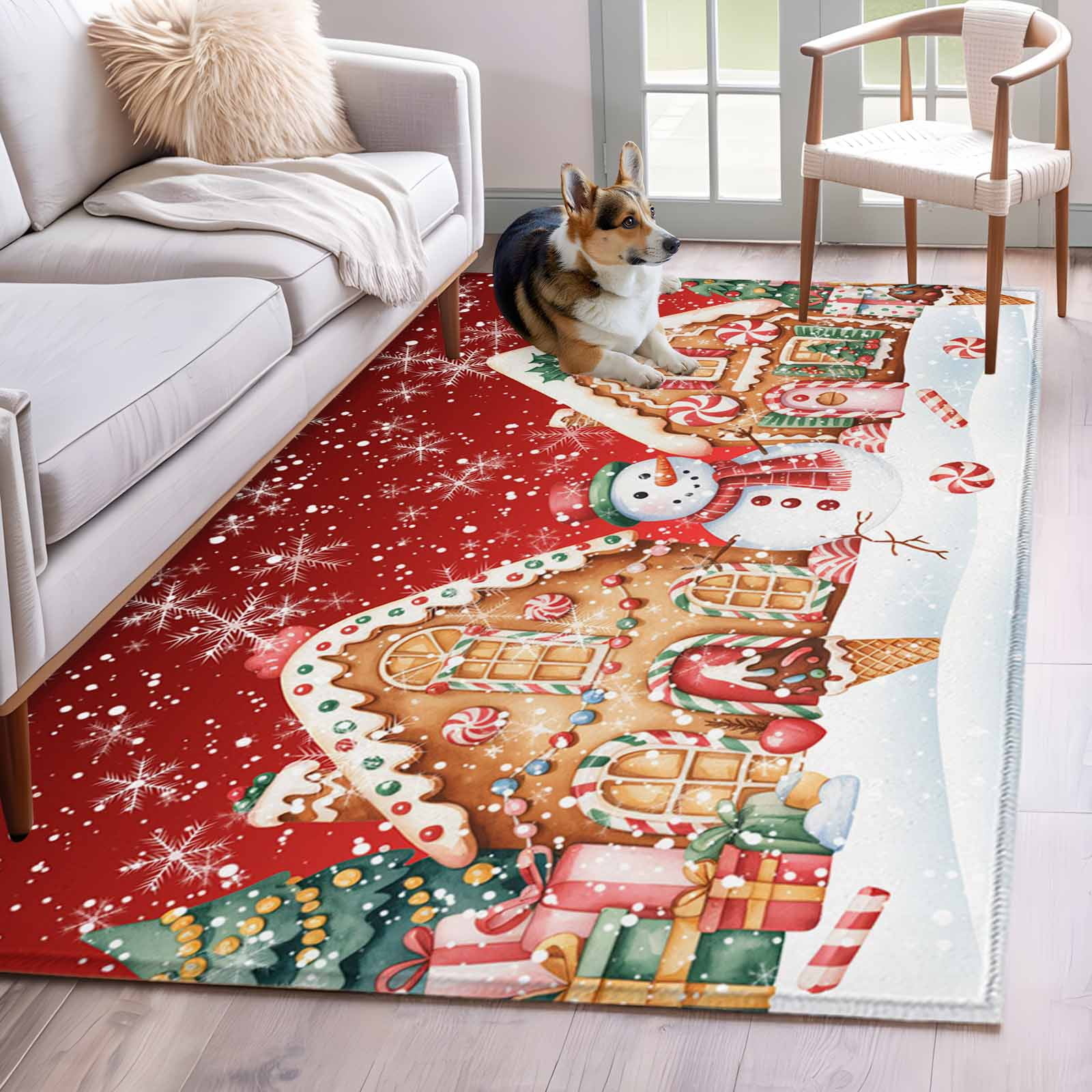 Christmas Snowman Area Rug 4x6 Washable Rug Non Slip House Snowflake ...