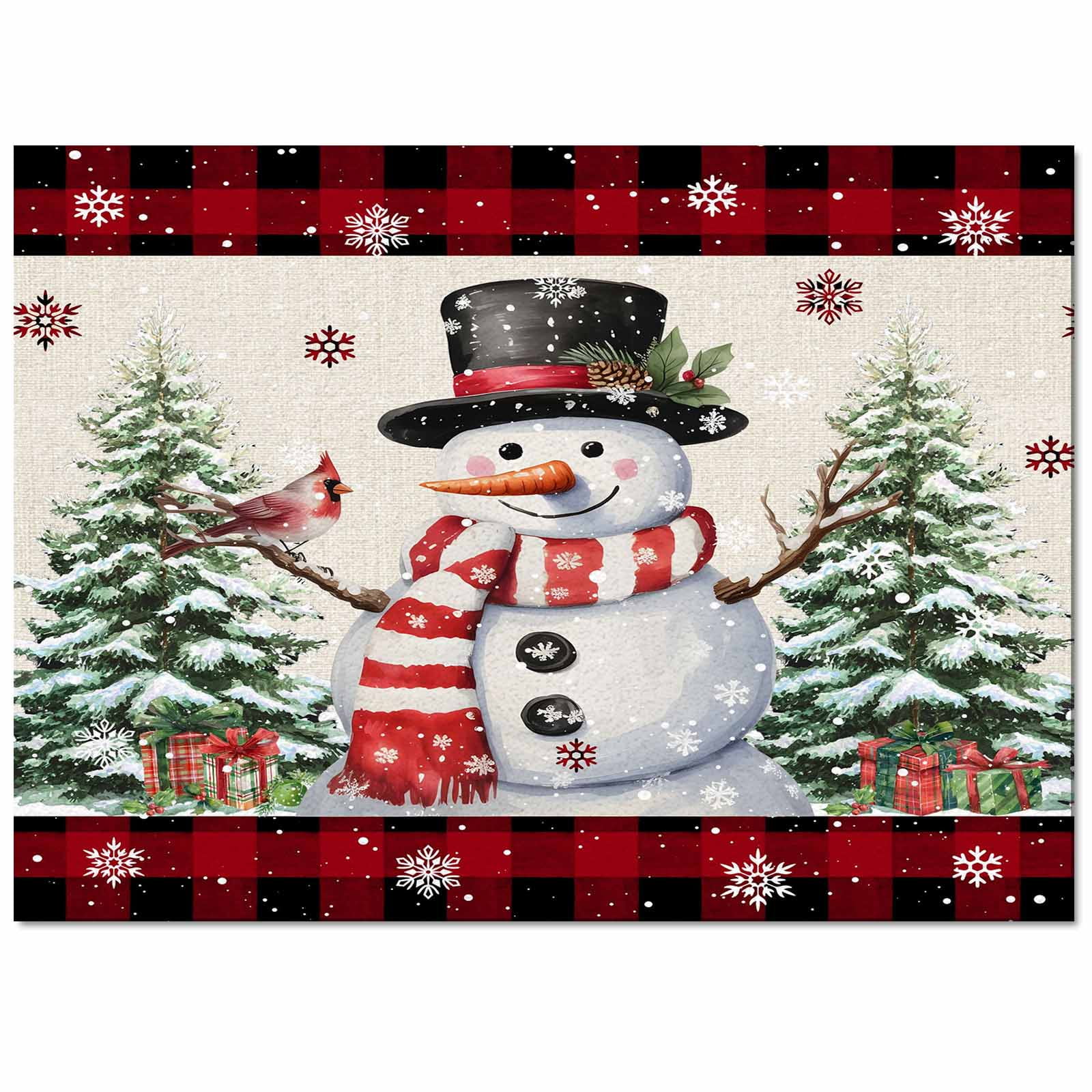Christmas Snowman Area Rug 4x6ft Christmas Tree Snowflakes Red Plaid ...