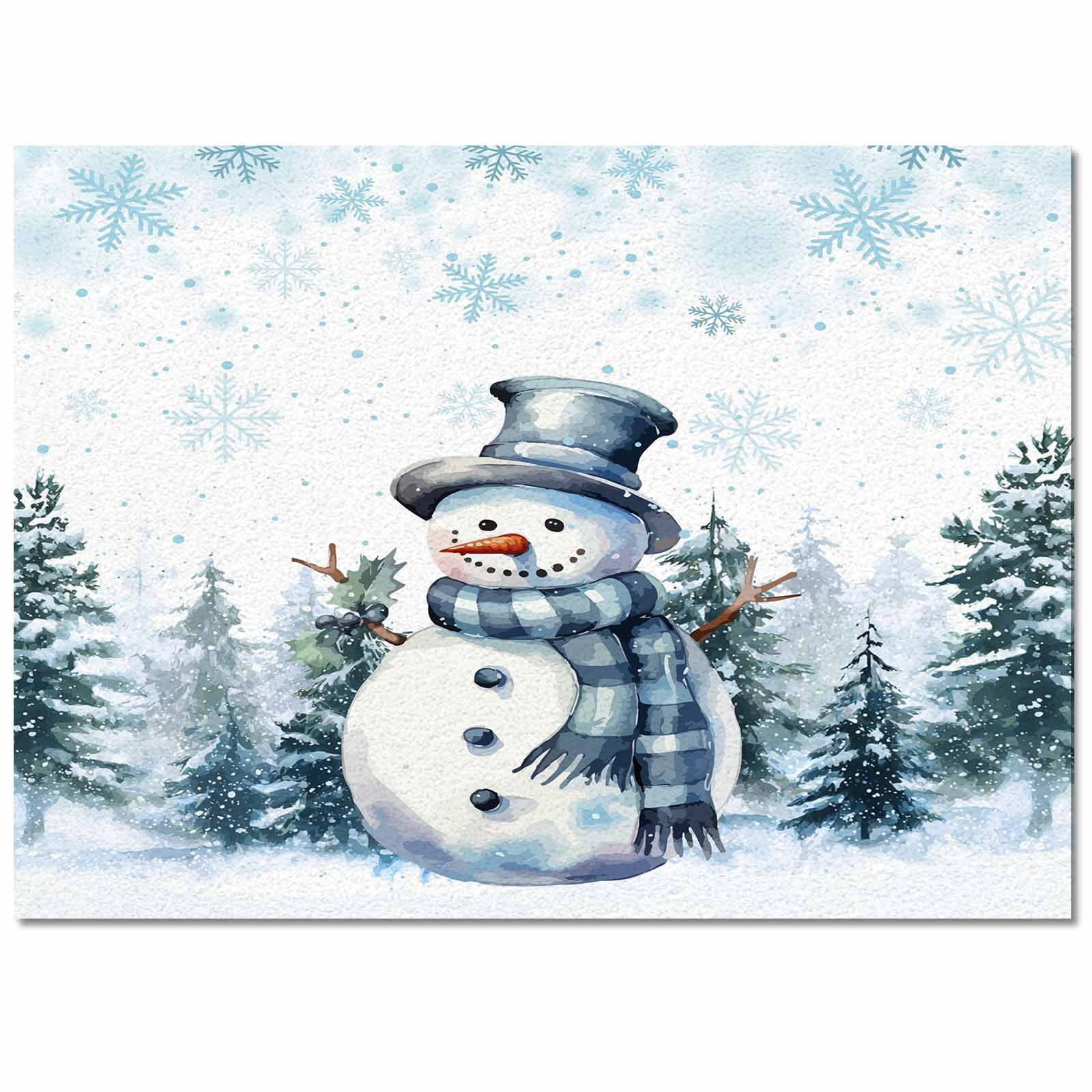Christmas Snowman Area Rug 4x6ft Winter Tree Snowflakes White Blue Non ...