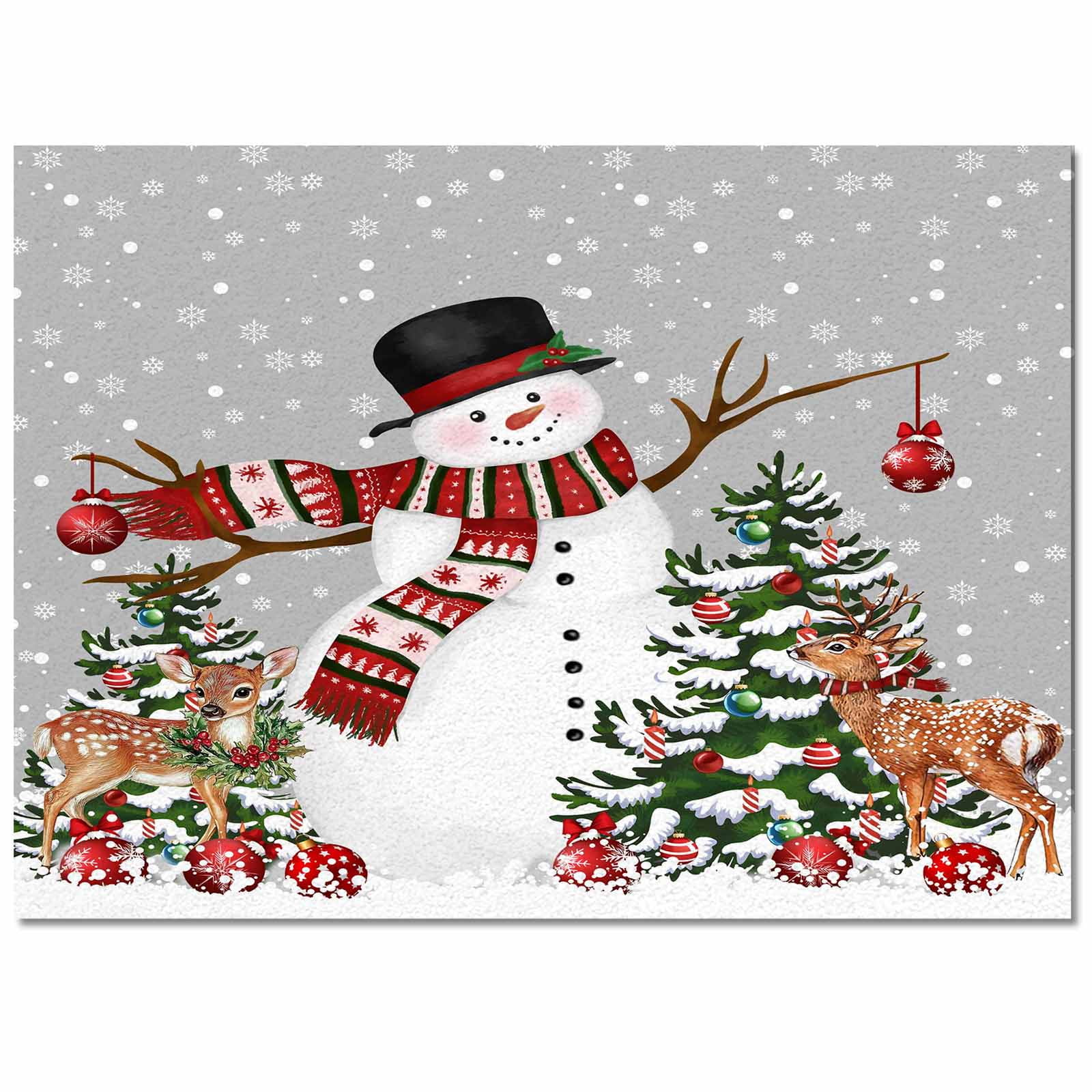Christmas Snowman Area Rug 4x6ft Xmas Tree Deer Grey Winter Snow Scene ...