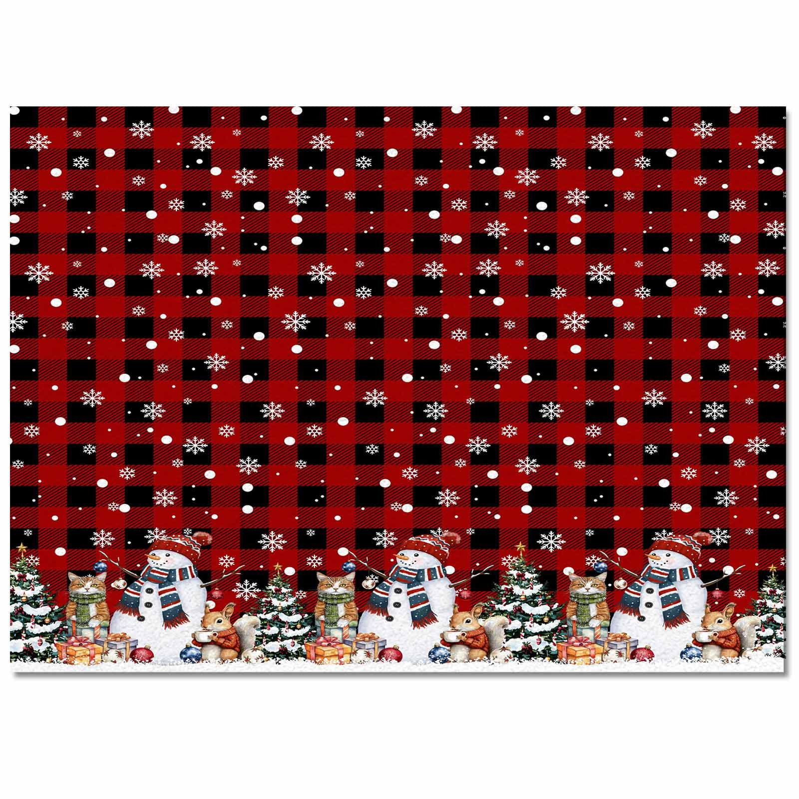 Christmas Snowman Area Rug 5x7ft Snowflake Squirrel Cat Xmas Tree Plaid ...