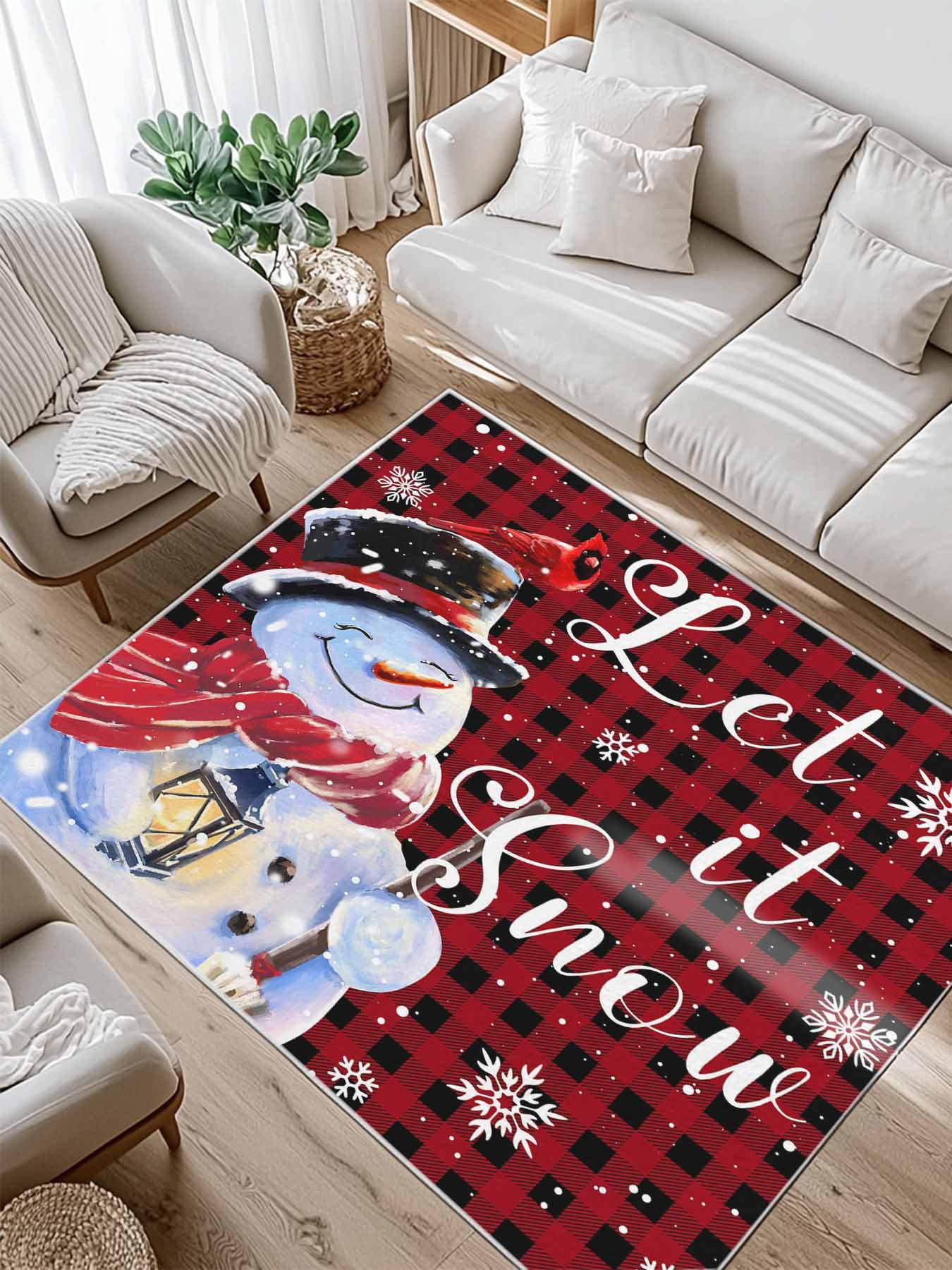 Christmas Snowman Area Rug for Bedroom 2.7x5 Ft with Bird Black and Red ...