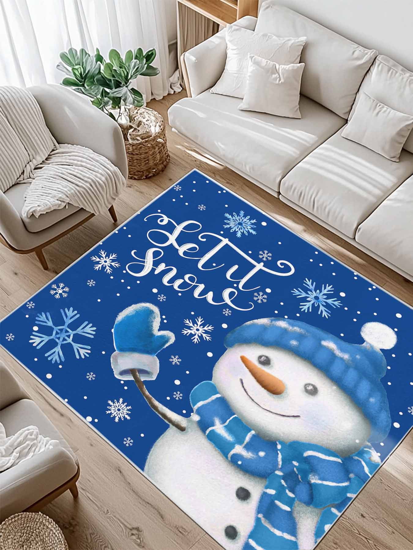 Christmas Snowman Area Rug for Bedroom 3x5 Ft Winter Showflake Blue ...