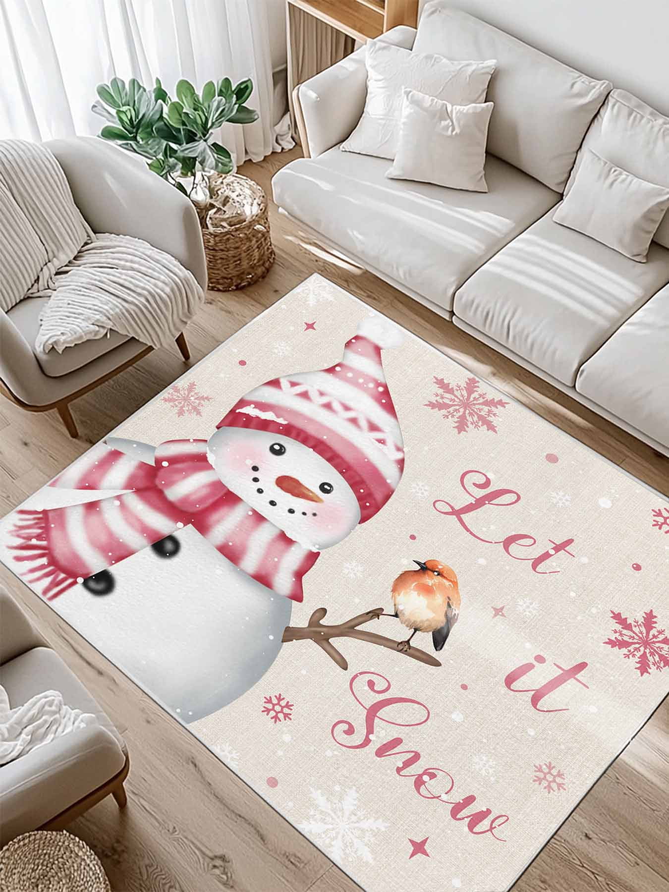 Christmas Snowman Area Rug for Bedroom 4x6 Ft Bird Snowflake Winter ...