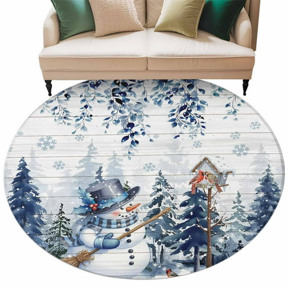 Christmas Snowman Area Rug, Blue Tree Eucalyptus Leaves Wood Grain ...
