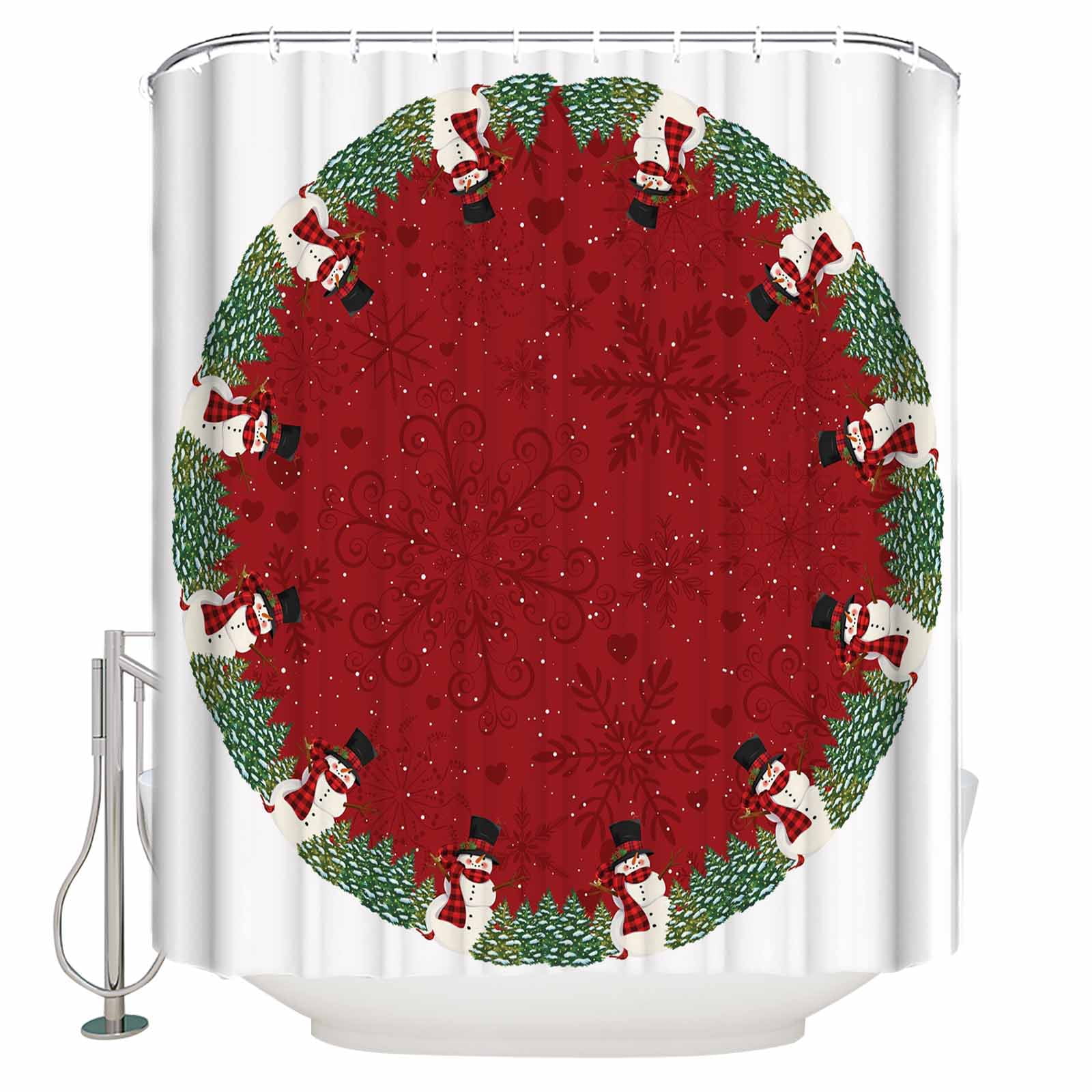 Christmas Snowman Bathroom Shower Curtains with 12 Hooks Polyester ...