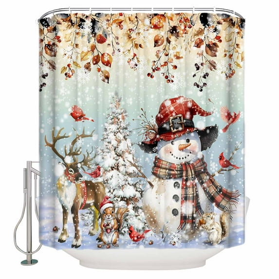 Christmas Snowman Bathroom Shower Curtains with 12 Hooks Polyester ...