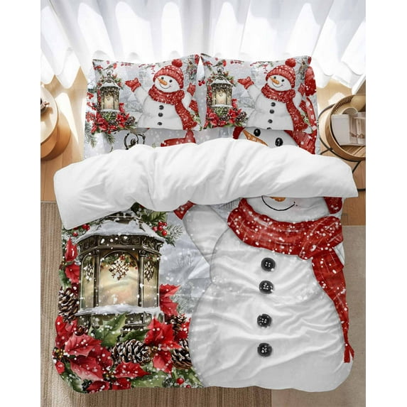 Christmas Snowman Bedding Duvet Cover Set Full Size 4 Pieces Winter ...
