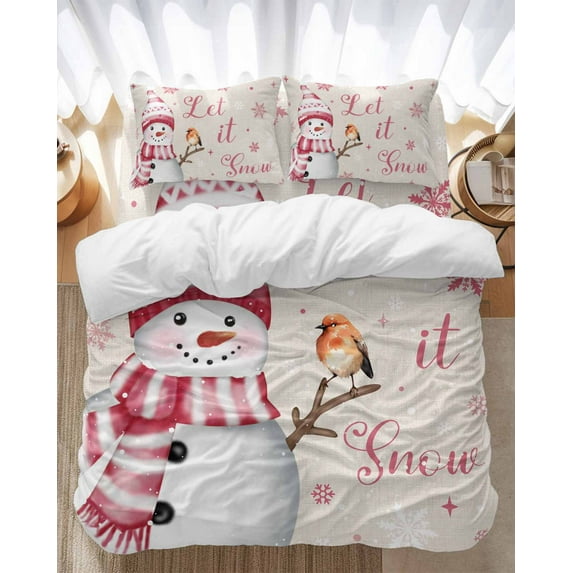 Christmas Snowman Bedding Duvet Cover Set King Size 4 Pieces Bird ...