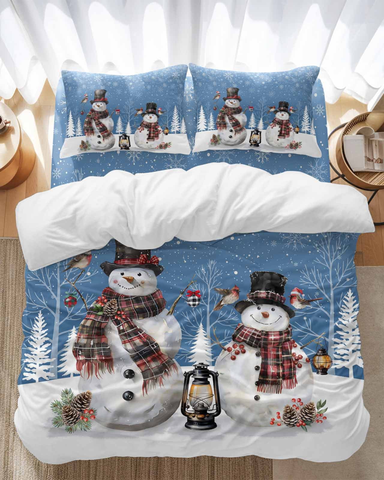 Christmas Snowman Bedding Duvet Cover Set King Size 4 Pieces Winter ...