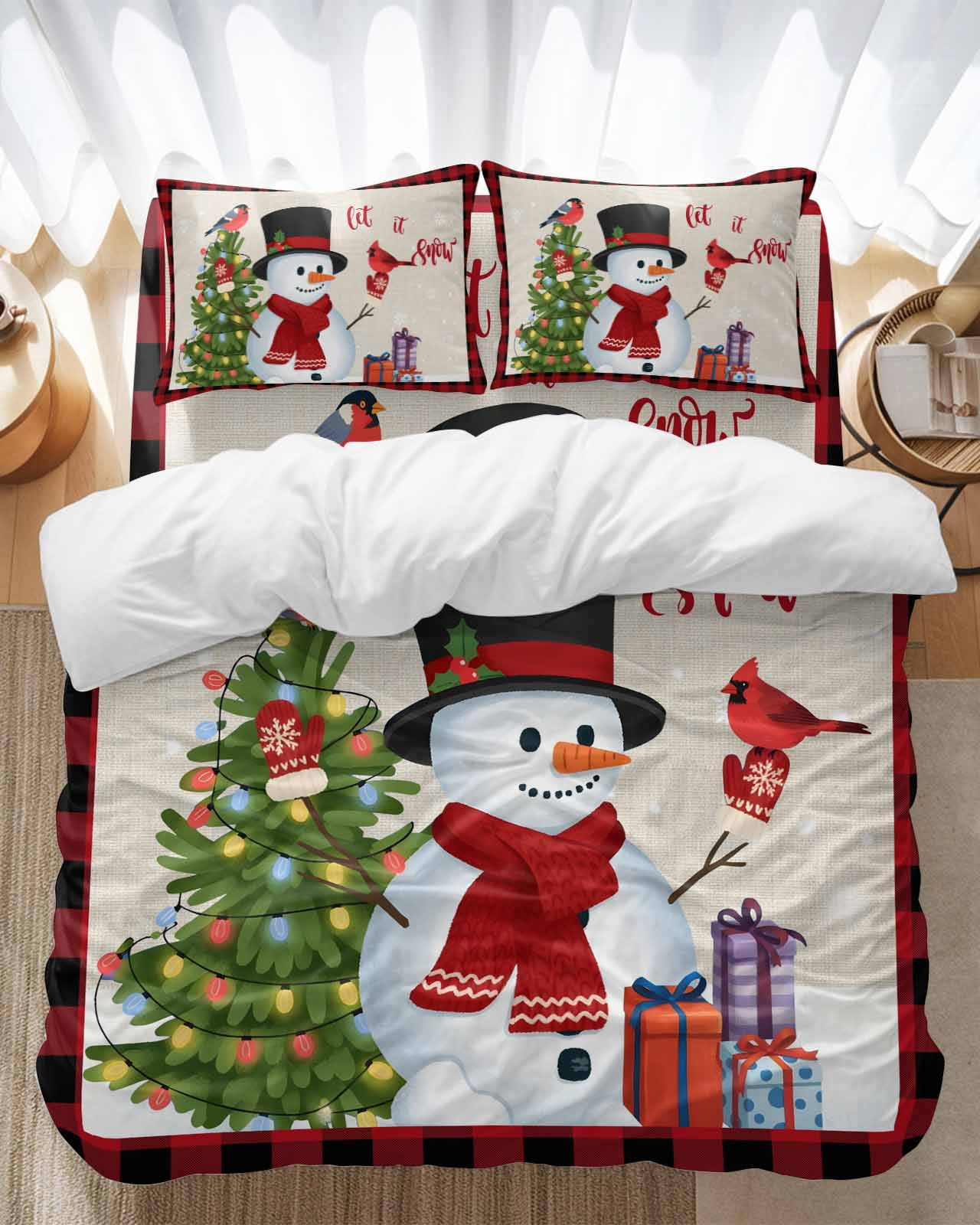 Christmas Snowman Bedding Duvet Cover Set King Size 4 Pieces Winter ...