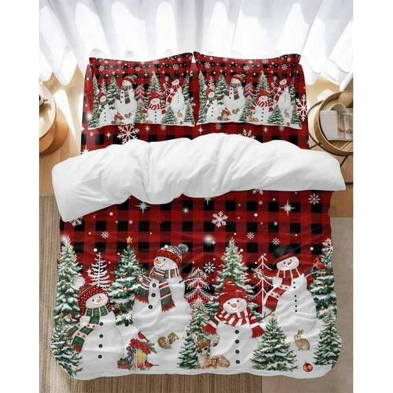 Christmas Snowman Bedding Duvet Cover Set Queen Size 4 Pieces Red ...