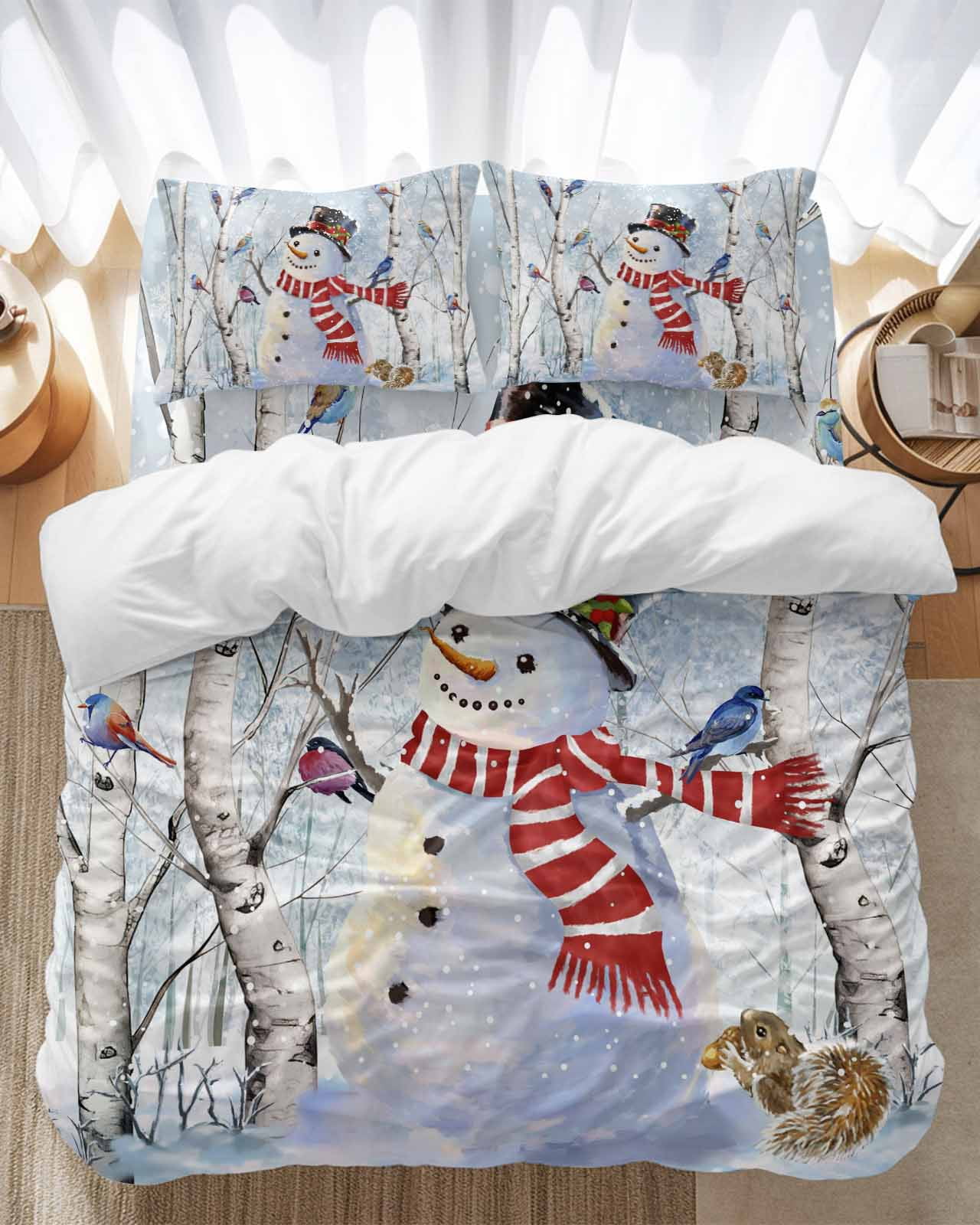 Christmas Snowman Bedding Duvet Cover Set Twin Size 4 Pieces Winter ...